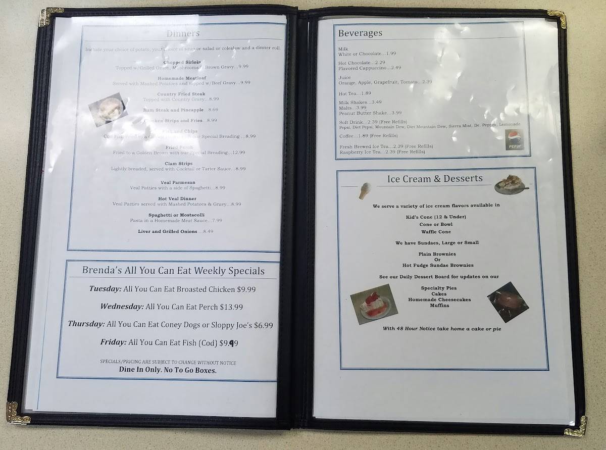 Menu at Brenda's Family Dining restaurant, Temperance