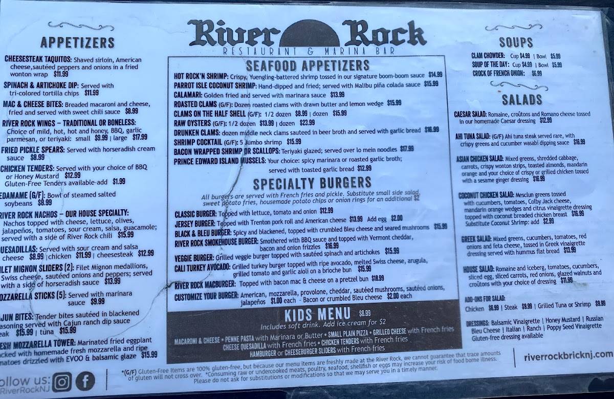 Menu at River Rock Restaurant & Marina Bar, Brick