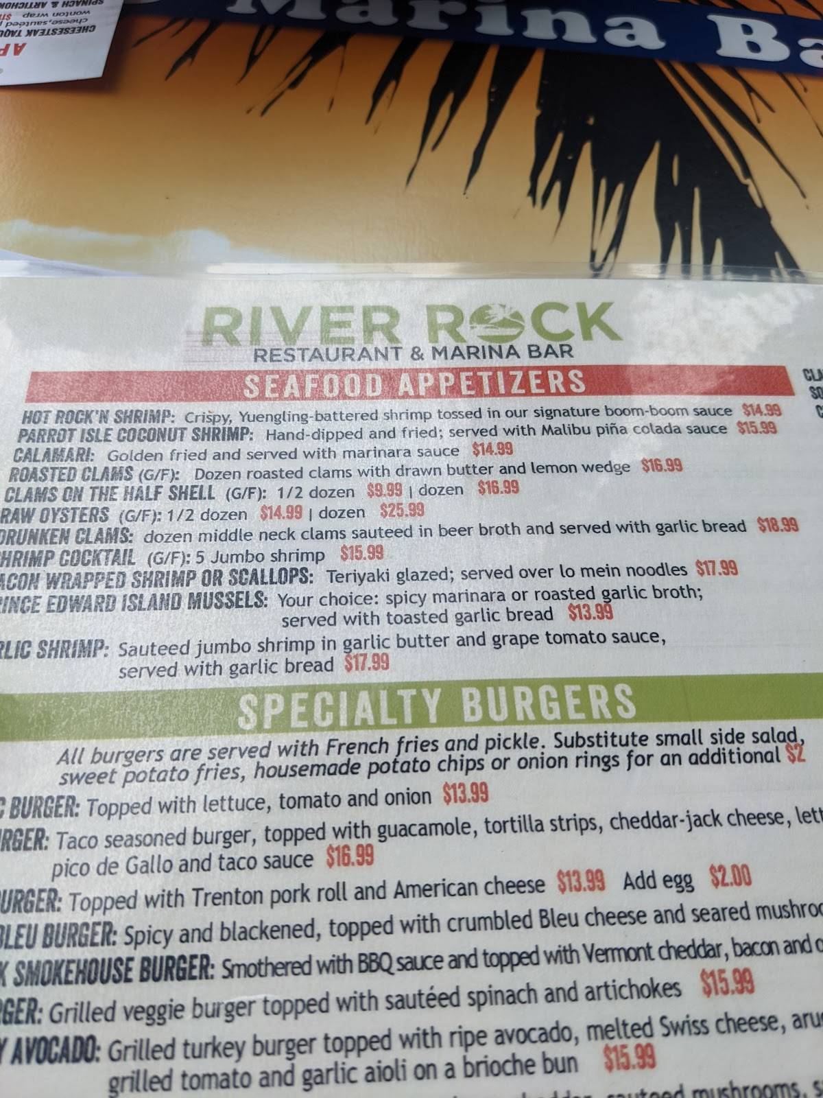 Menu at River Rock Restaurant & Marina Bar, Brick