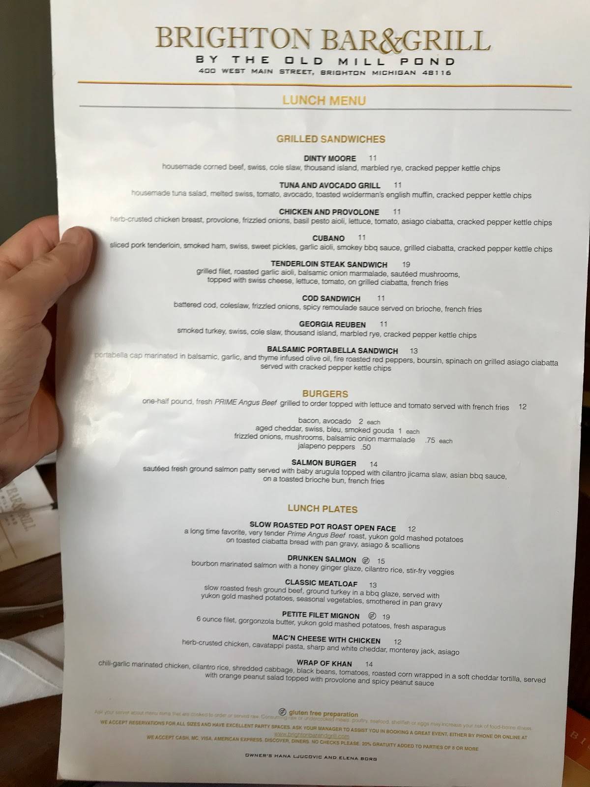 Menu at Brighton Bar & Grill, Brighton