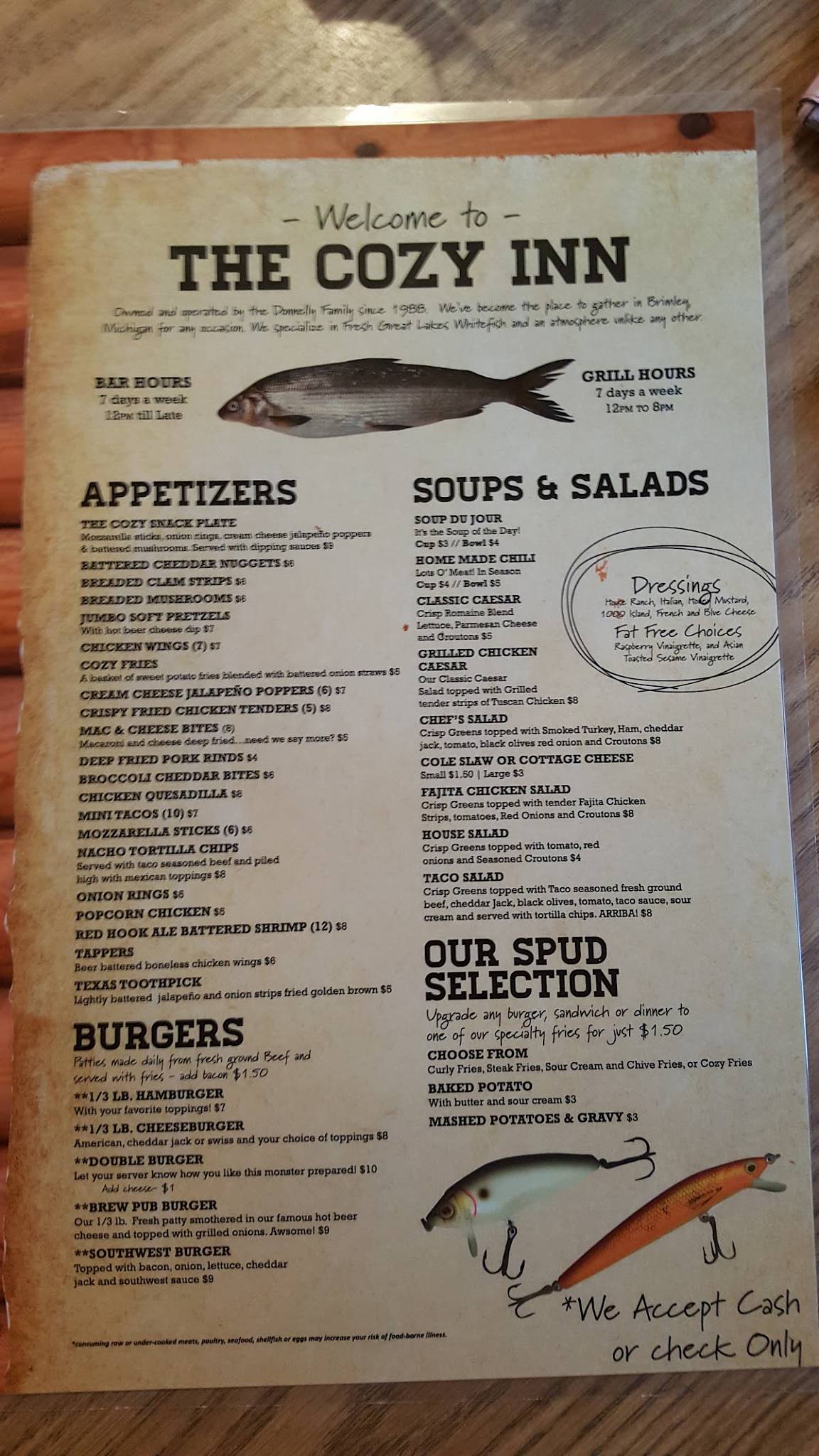 Menu at Cozy Inn pub & bar, Brimley