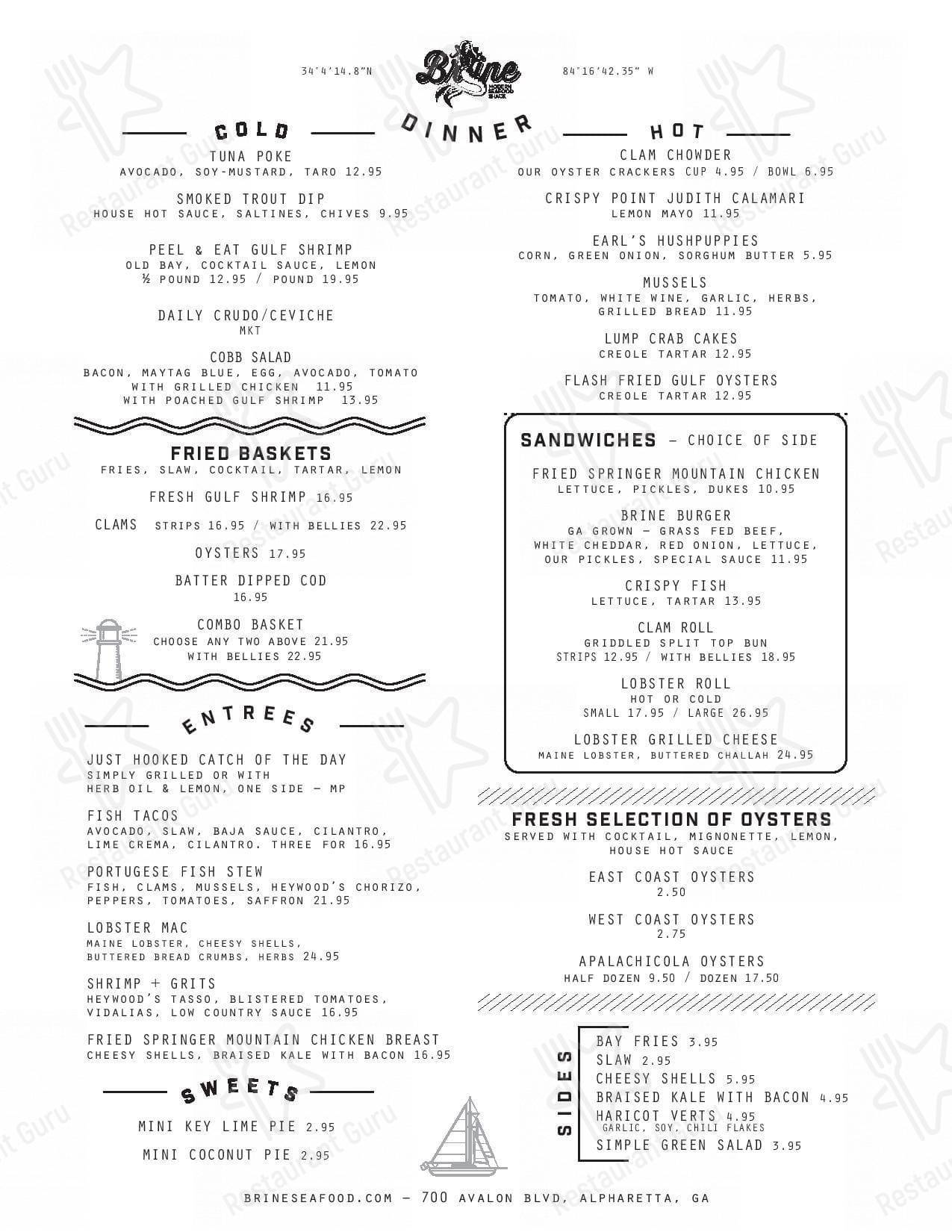 Menu at Brine Seafood Shack restaurant, Alpharetta