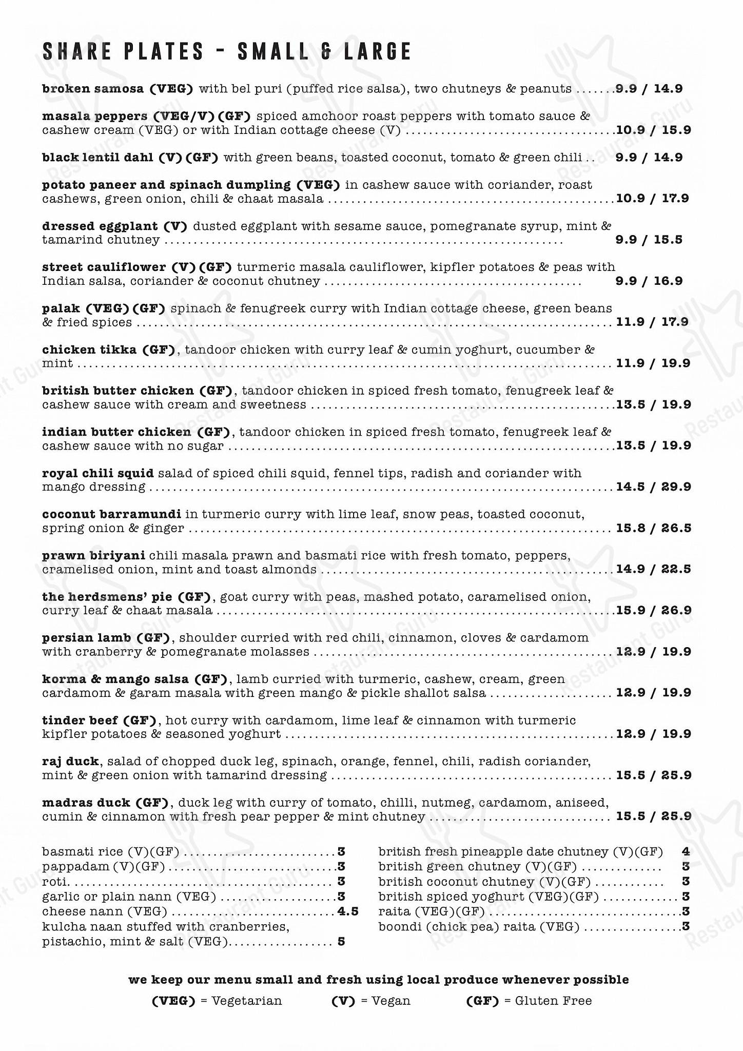Menu at British India restaurant, Plympton, 235 Anzac Hwy