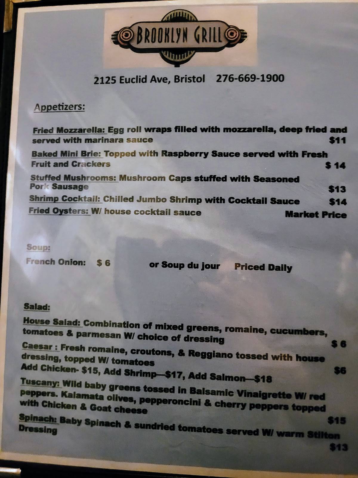 Menu at Brooklyn Grill & Cafe, Bristol