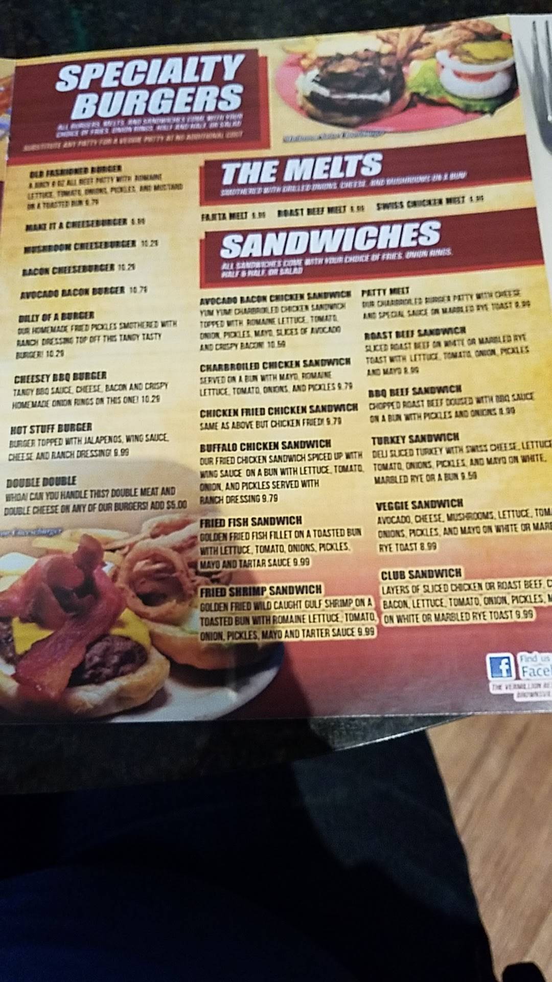 Menu at Vermillion Restaurant and Watering Hole, Brownsville