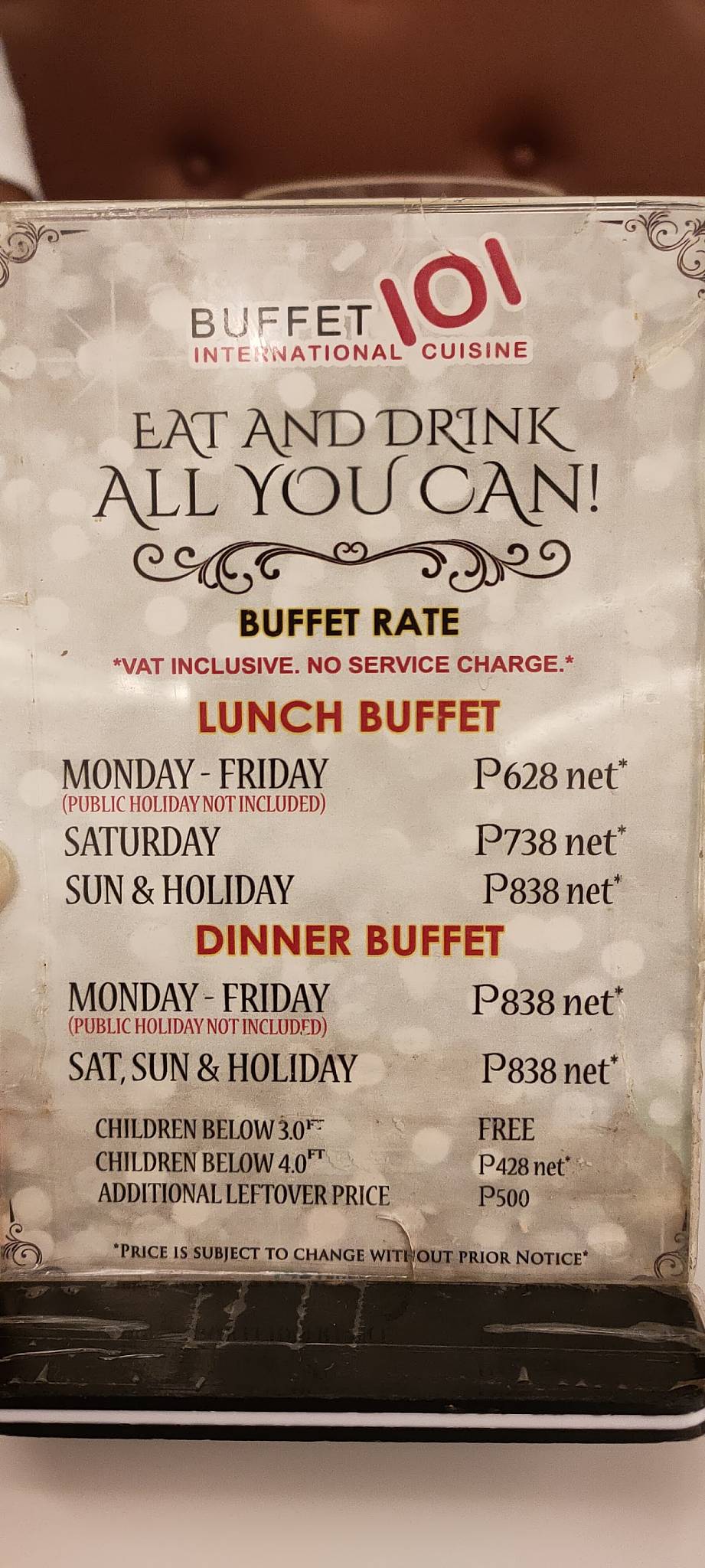 Menu at Buffet 101 restaurant, Mandaue City