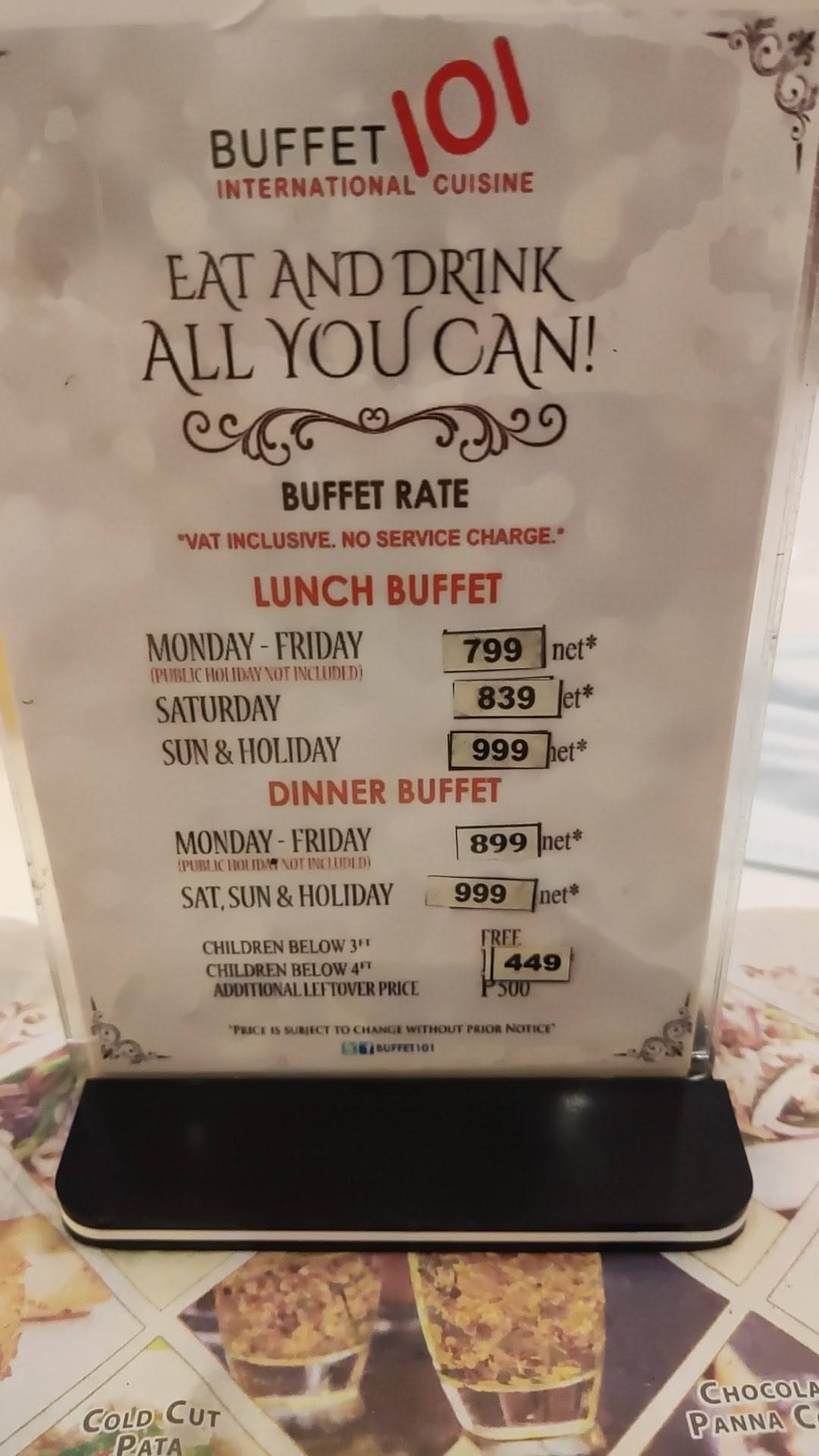 Menu at Buffet 101 restaurant, Mandaue City