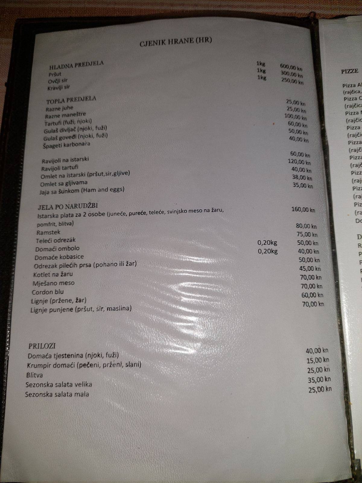 Menu at Buffet Pizzeria ALBA, Lupoglav