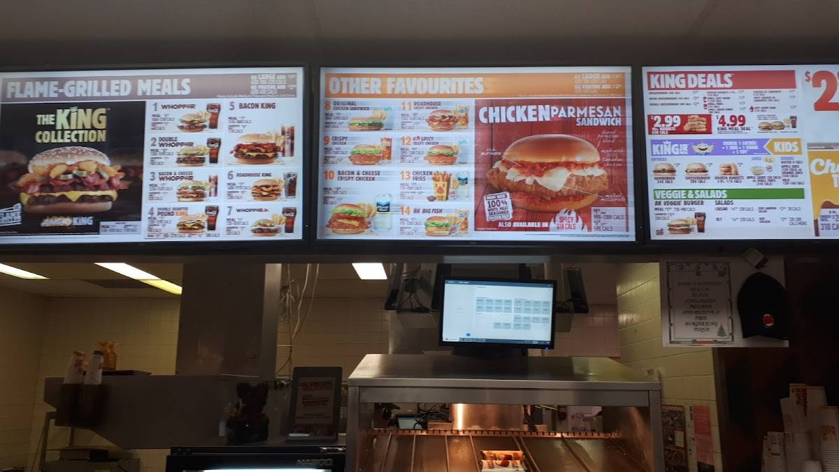 Menu at Burger King fast food, Brockville