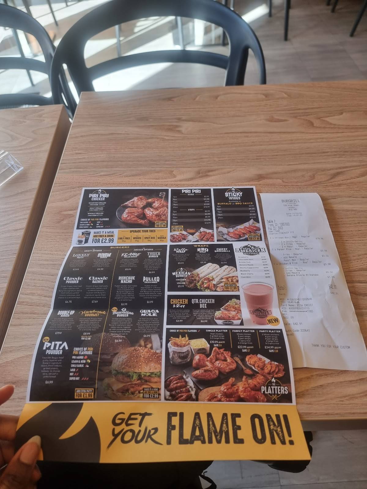 Carta del restaurante Burgrill Finchley, Londres