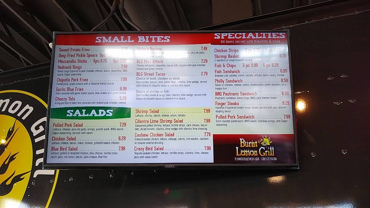 Menu at Burnt Lemon Grill restaurant, Jerome, W Main St
