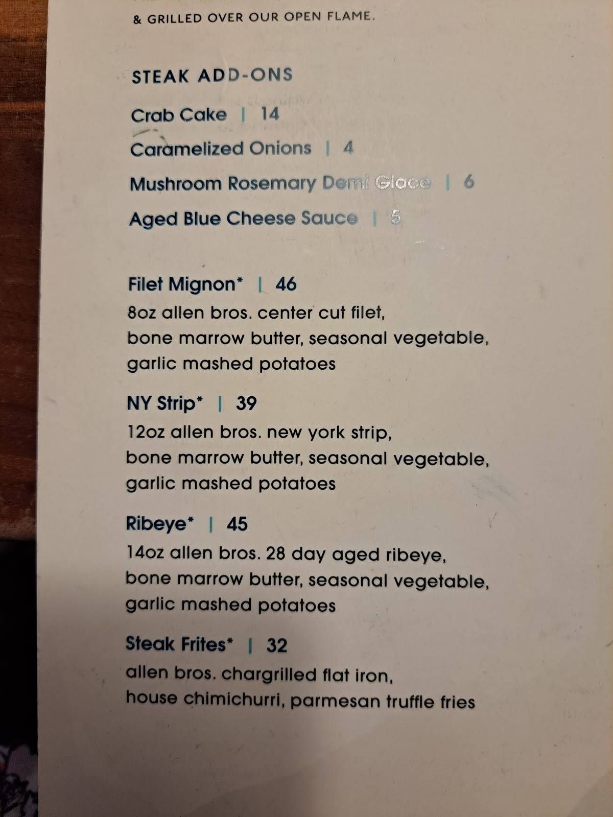 Menu at Burtons Grill & Bar, Boca Raton