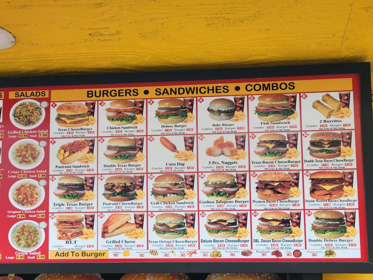 Menu at Buzz's Drive In fast food, Goshen
