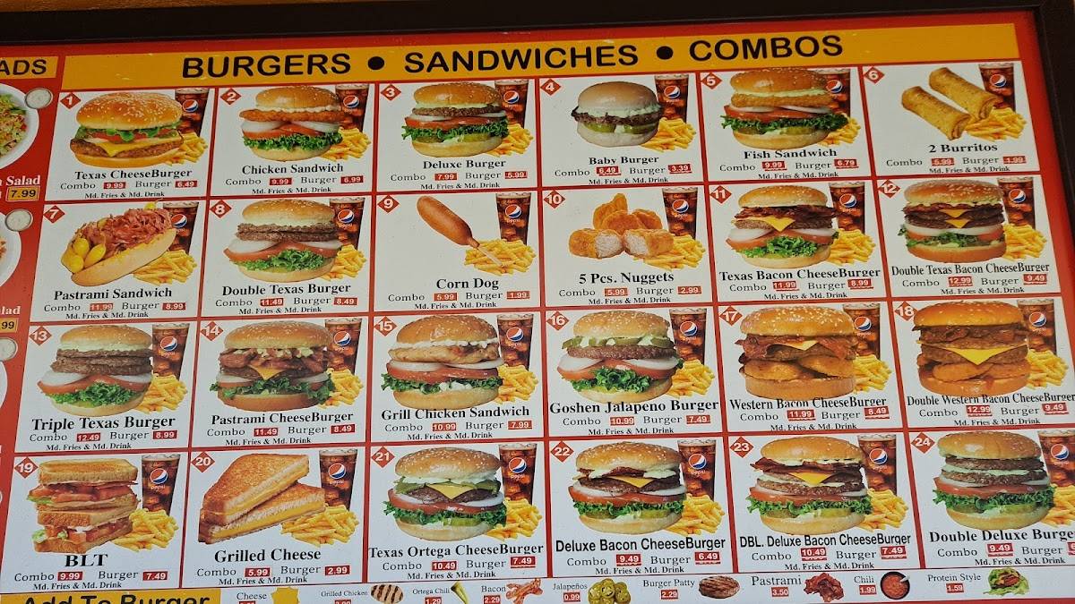 Menu at Buzz's Drive In fast food, Goshen