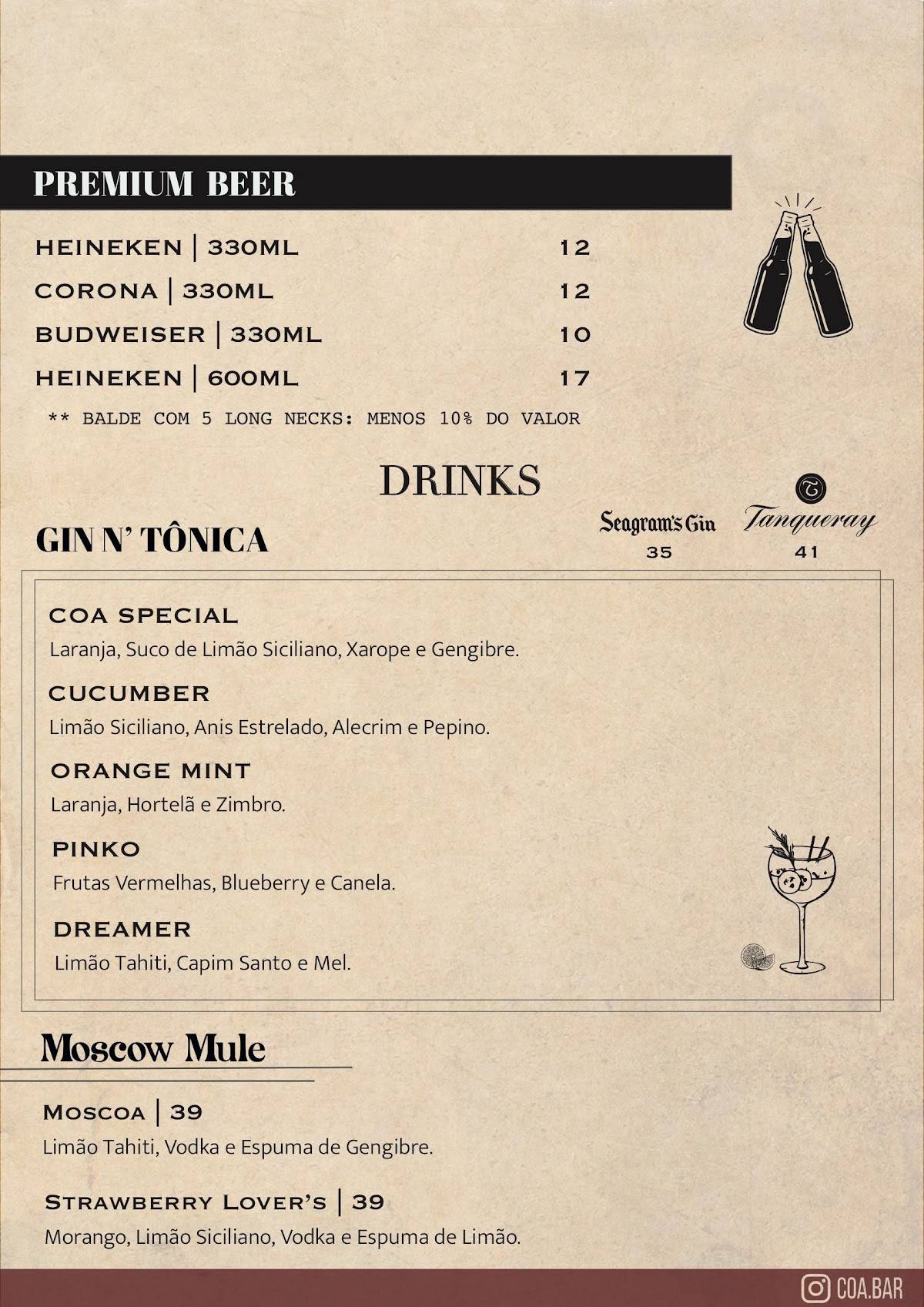 Menu at COA Bar y Parrilla, São Paulo