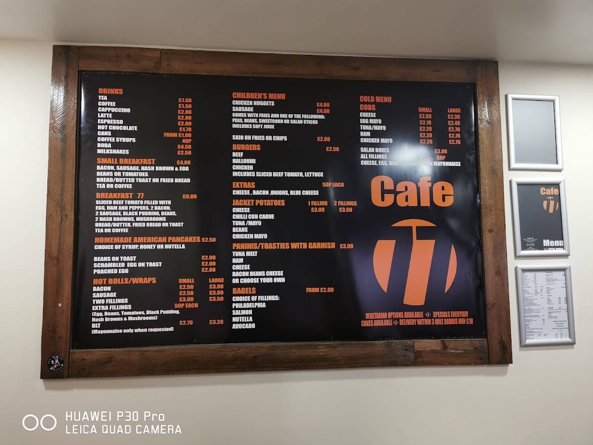 Menu at Cafe 77, Alfreton