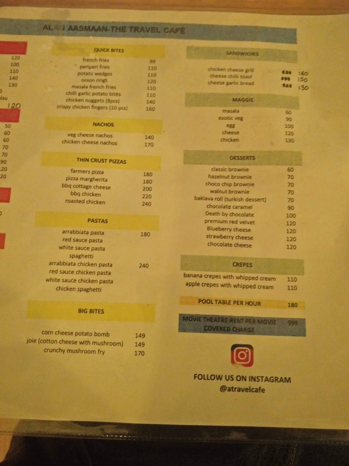 Menu at Alag Aasmaan-The Travel Cafe, Pune