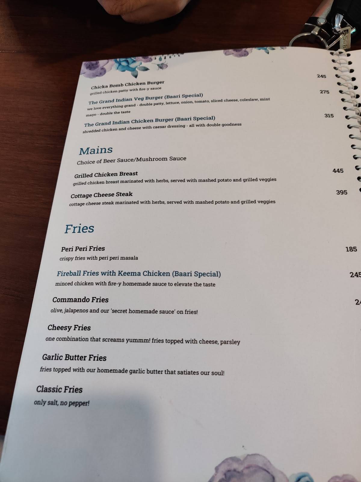 Menu at BaariCafe, New Delhi