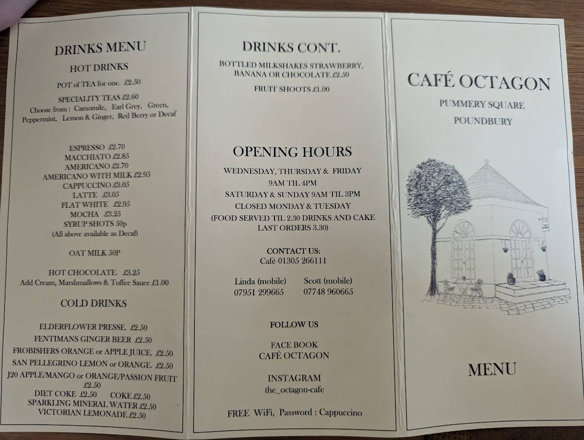 Menu at Café Octagon cafe, Dorchester