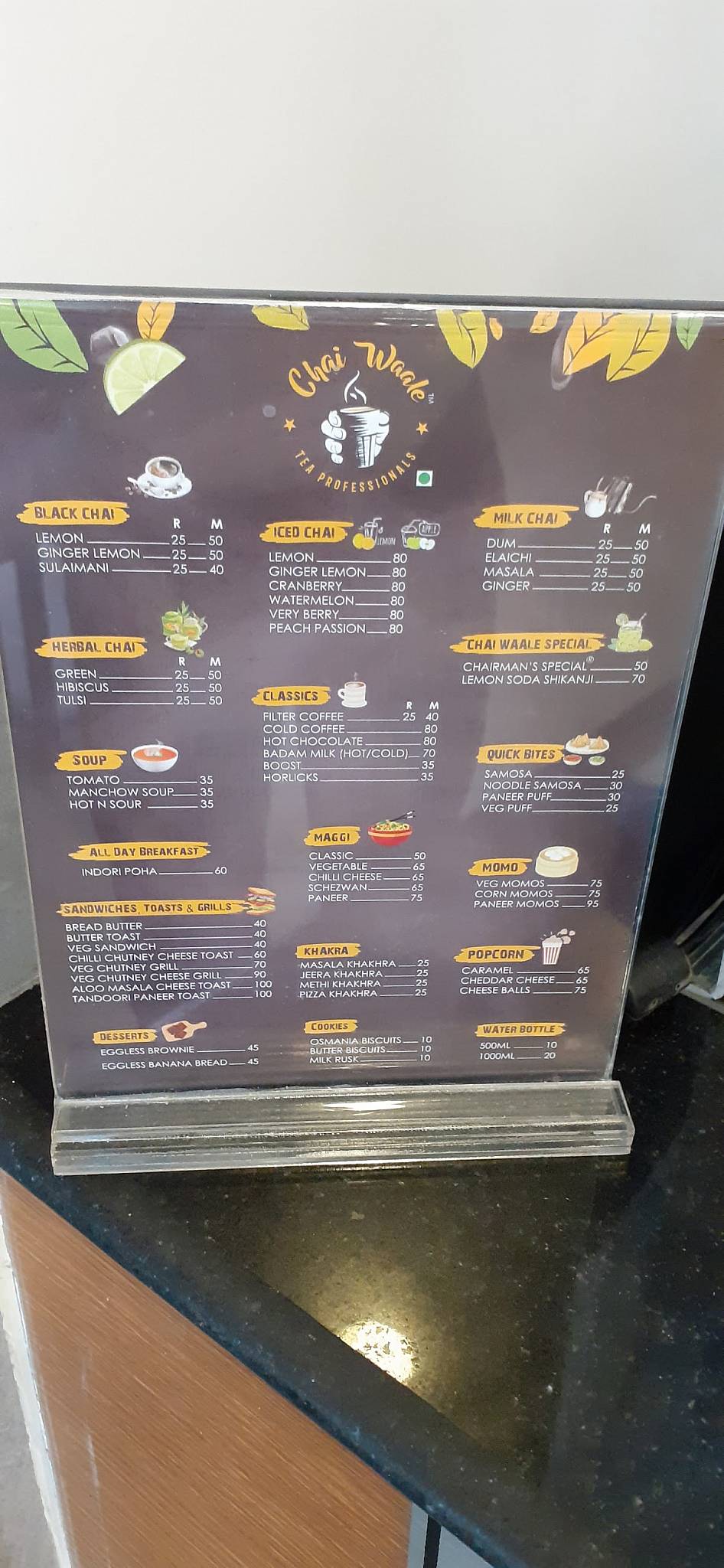 Menu at Chai Waale Ekkatuthangal, Chennai