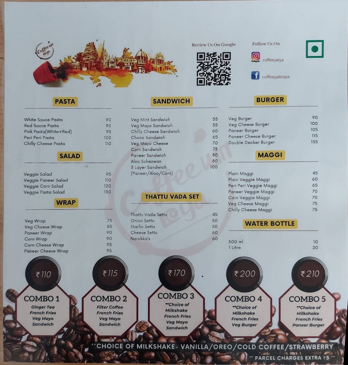 Menu at Coffeeya Teaya Nanganallur, Chennai