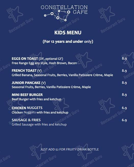 Menu at Constellation Cafe, Auckland