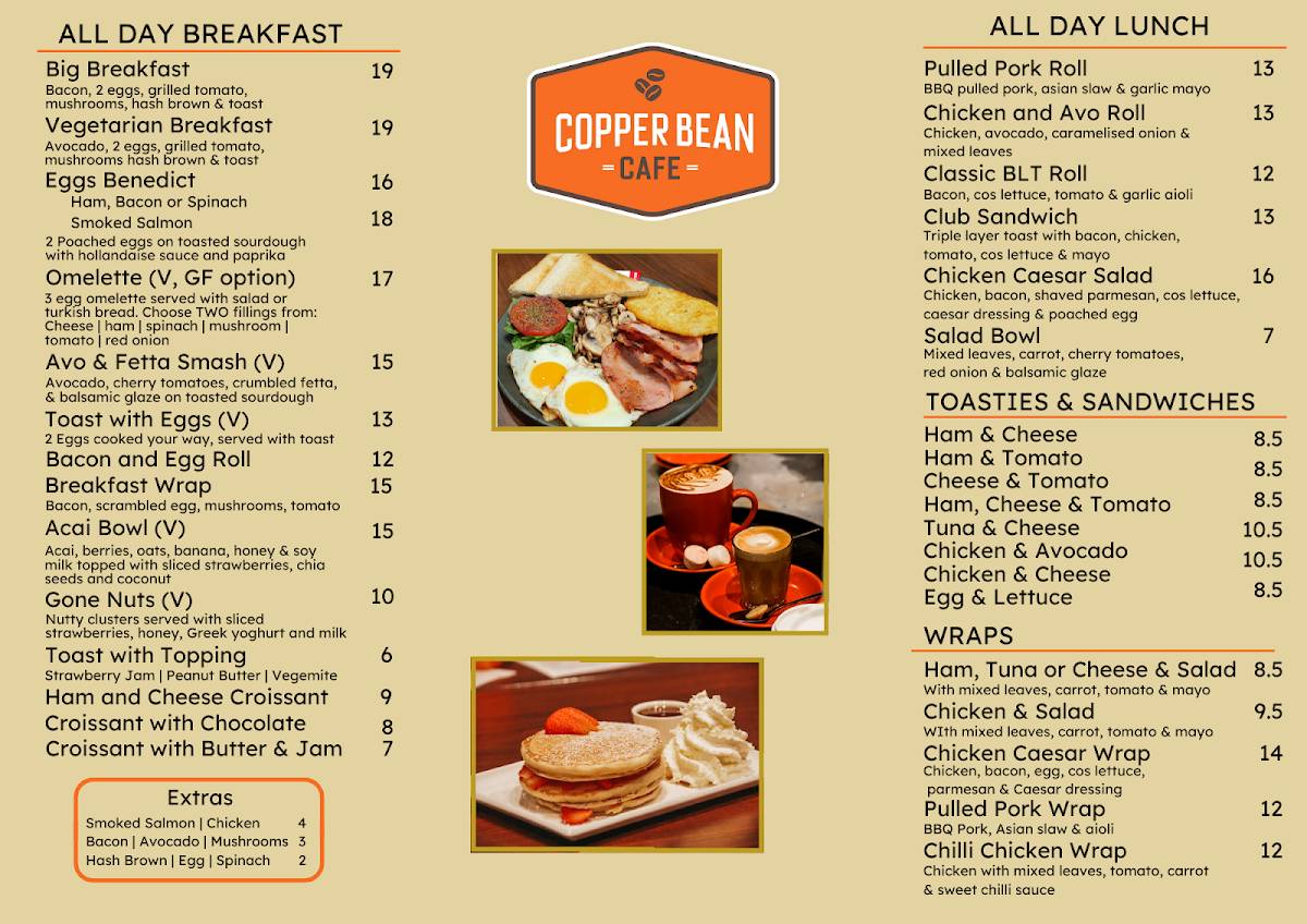 Carta de Copper Bean Café, Mandurah