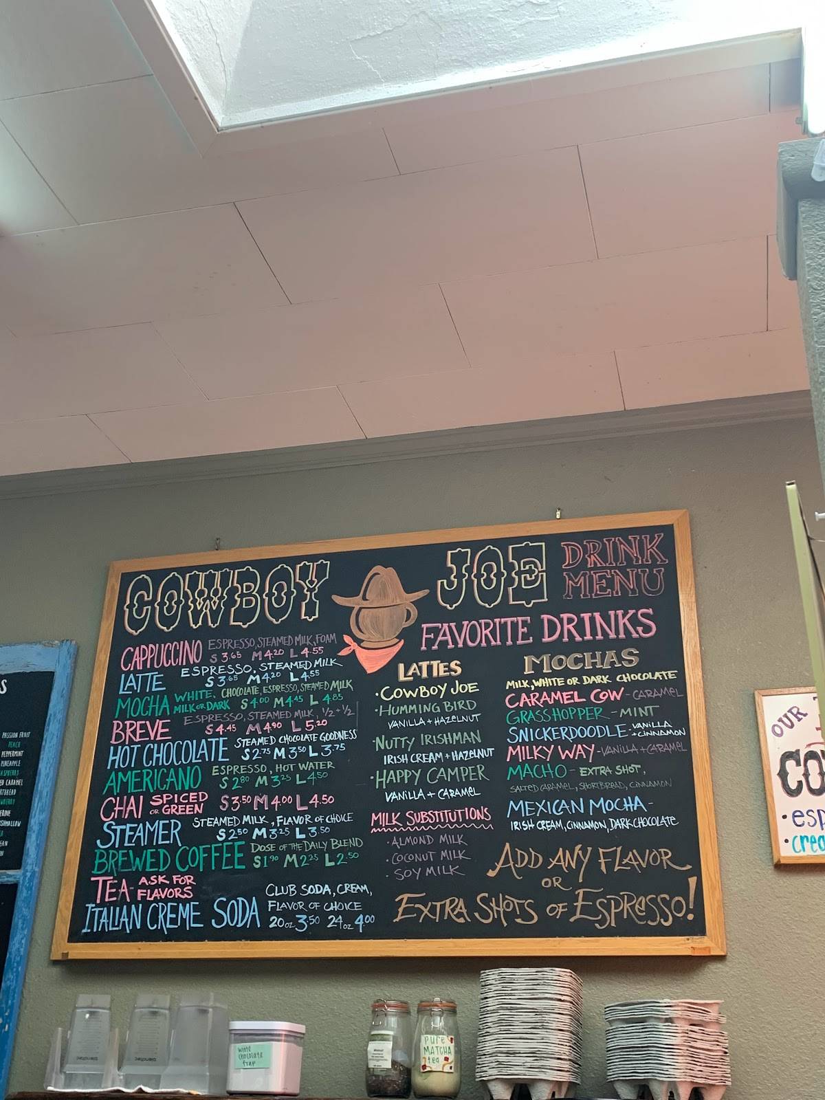 Menu at Cowboy Joe Downtown cafe, Elko