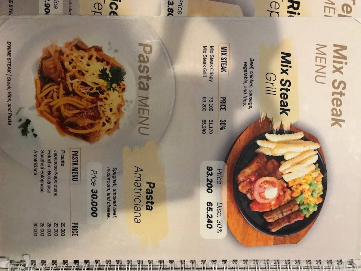 Menu at D'nine Steak cafe, Surabaya