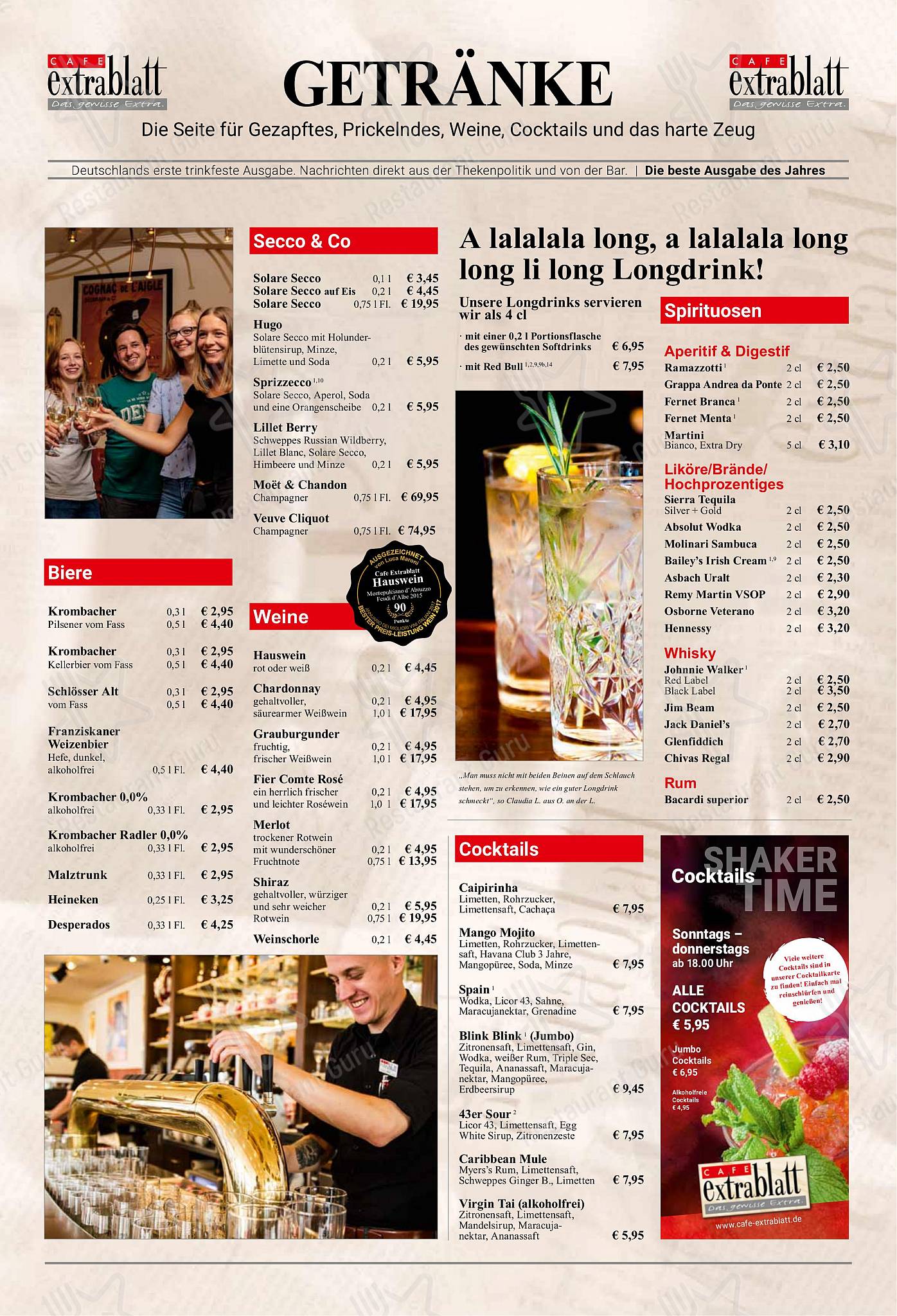 Speisekarte von Café Extrablatt Velbert pub & Bar, Velbert