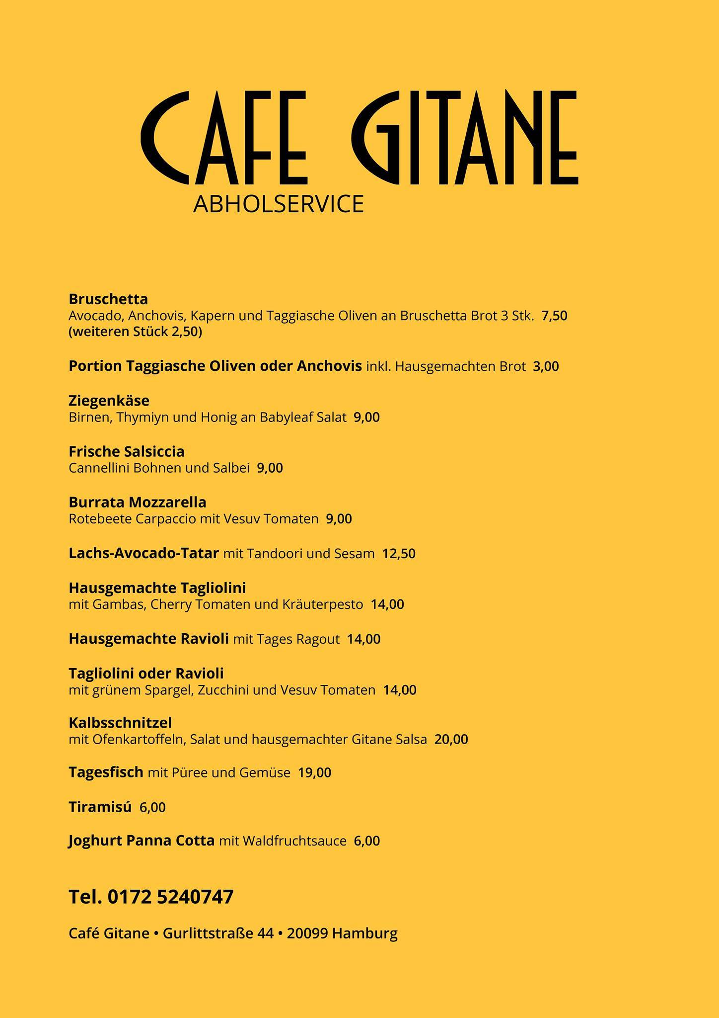 Speisekarte von Café Gitane cafe, Hamburg