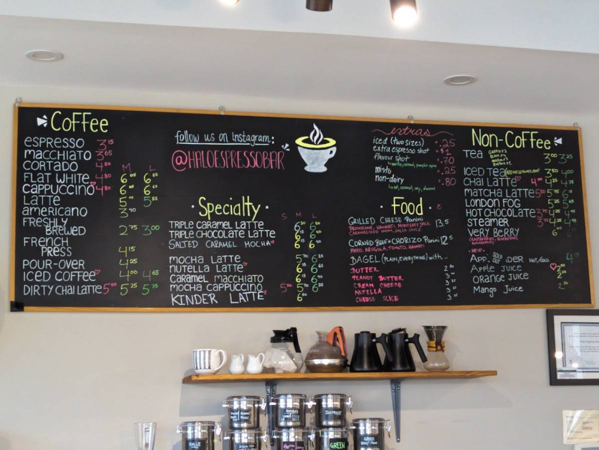 Menu at Halo Espresso Bar, Mississauga