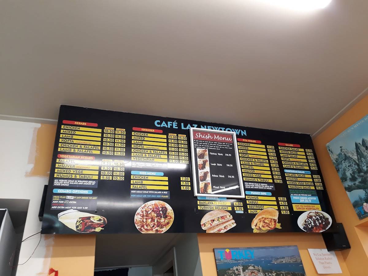 Menu at Cafe Laz Turkish Kebab House, Wellington, 121 Riddiford St