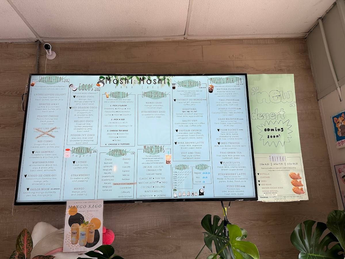 Menu at Moshi Moshi Boba Cafe, Greensboro