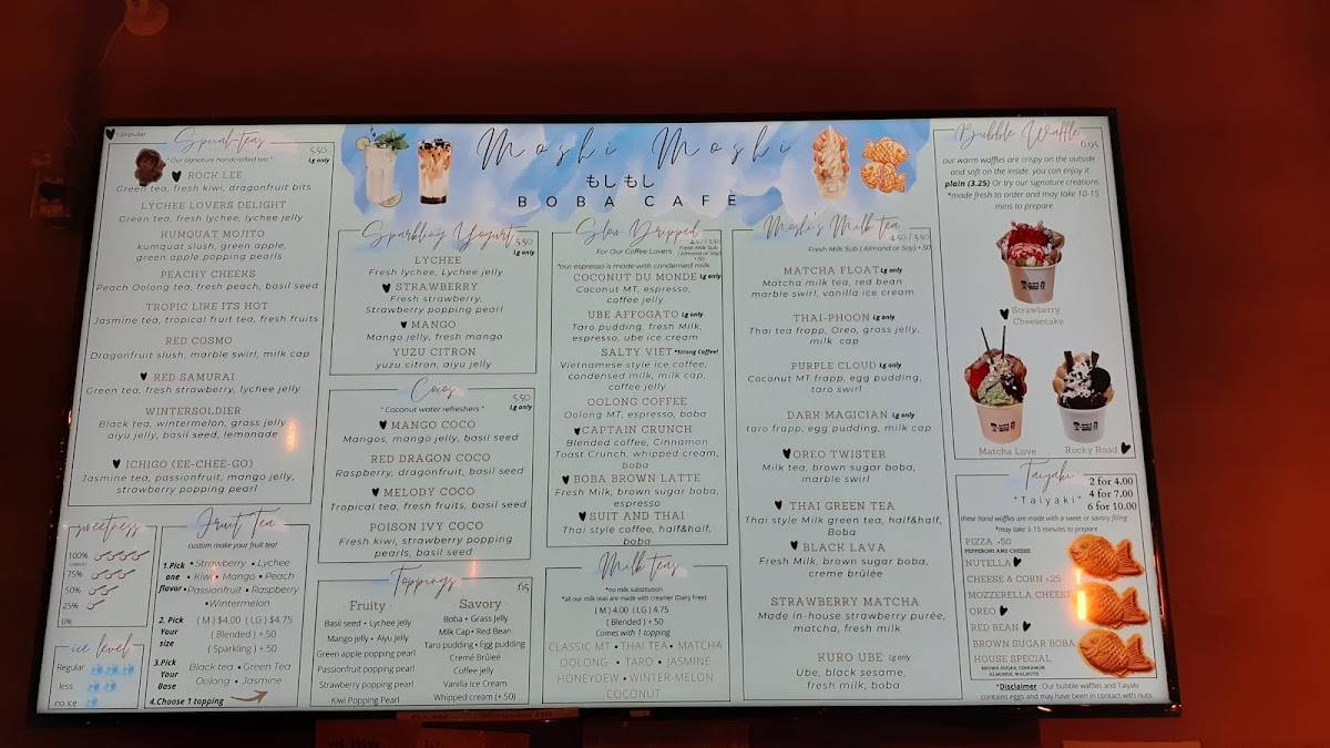 Menu at Moshi Moshi Boba Cafe, Greensboro