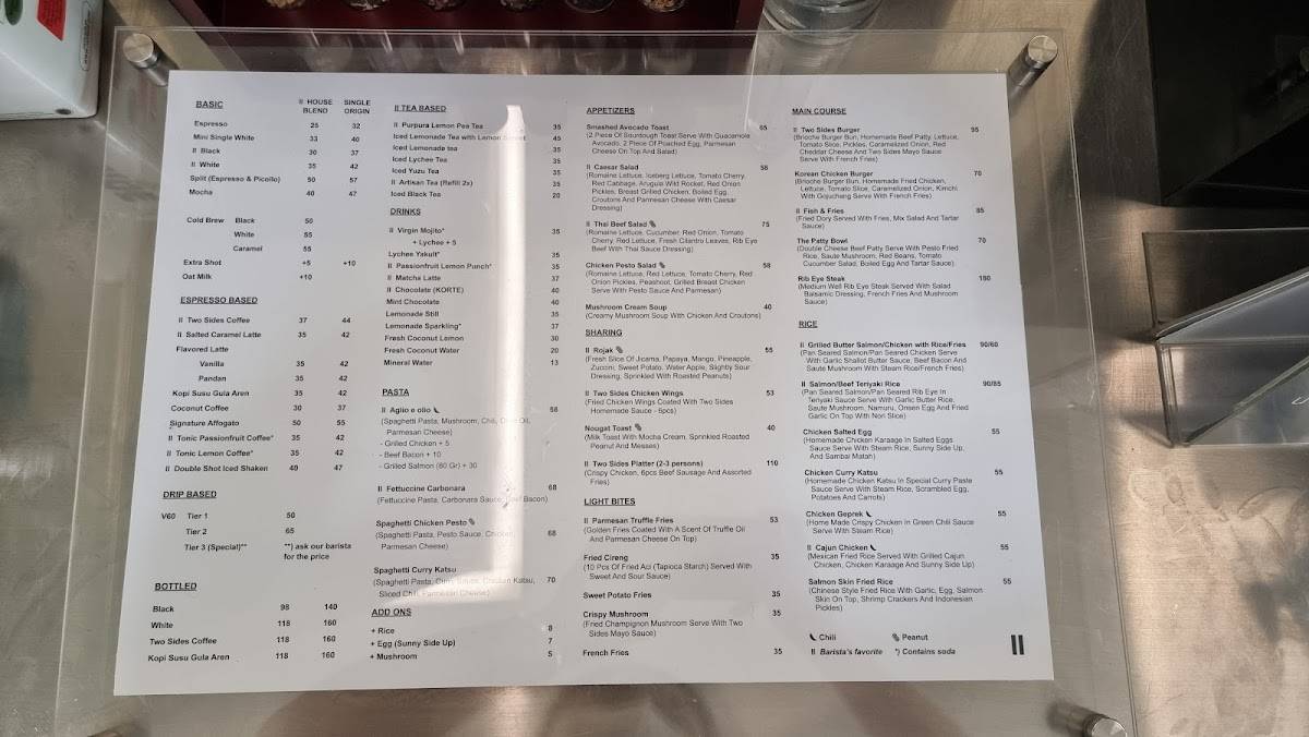 Menu at PARADOX Space cafe, North Jakarta