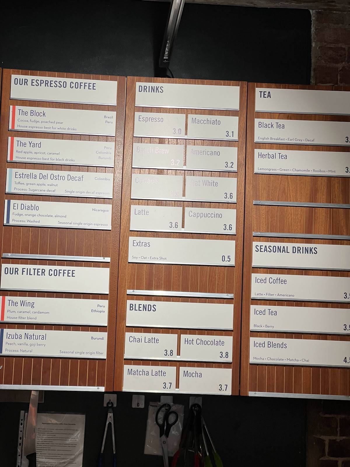 Menu at Redemption Roasters cafe, London, Unit 109 Stable St
