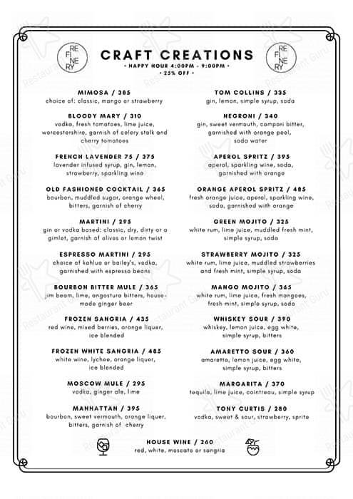 Menu at Refinery cafe, Makati, Joya Tower