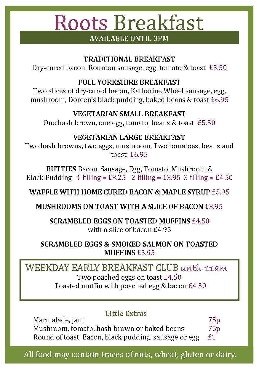 Menu at Roots Farm Shop & Cafe, Hutton Rudby