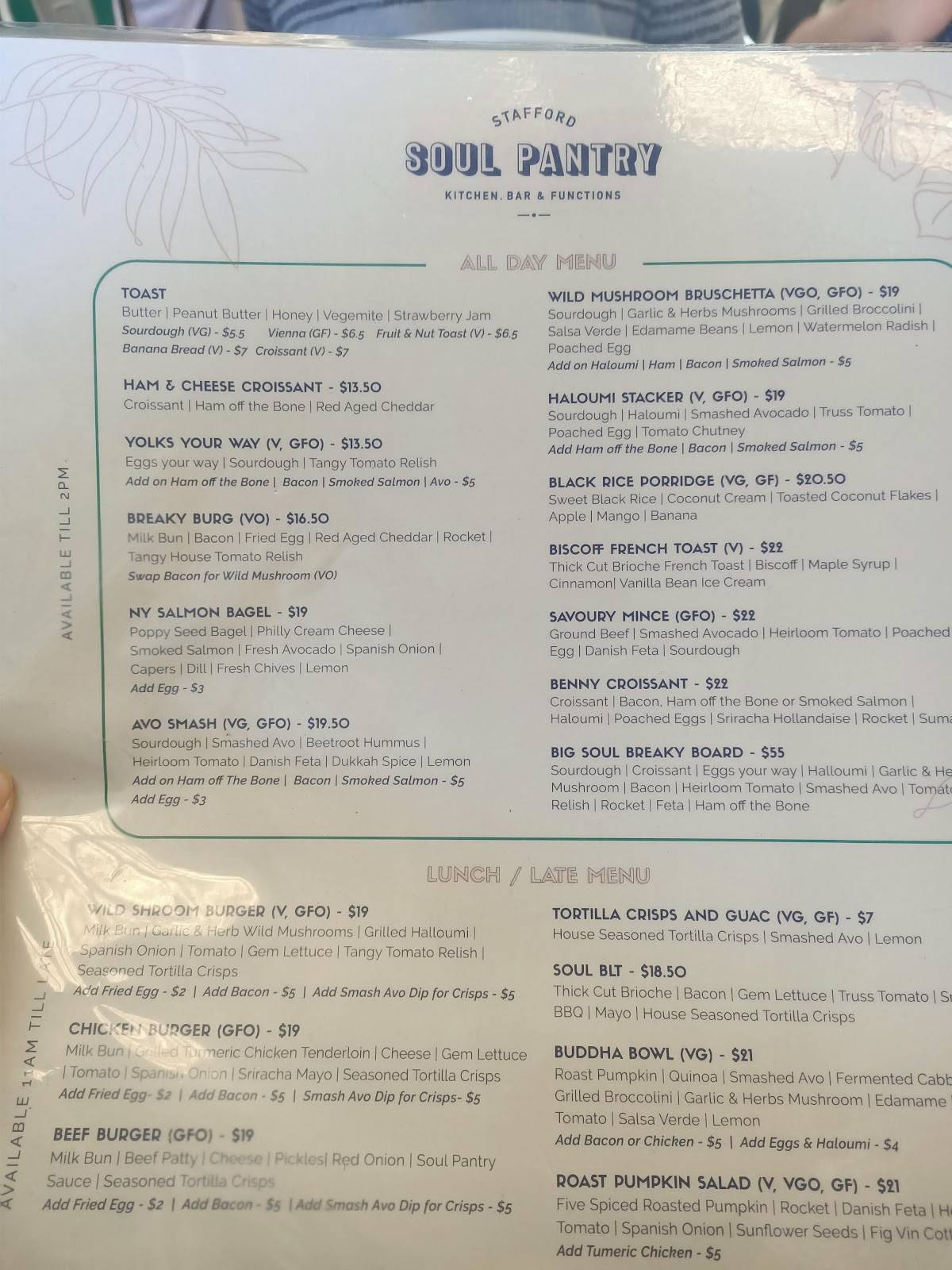Menu at Soul Pantry Cafe, Stafford