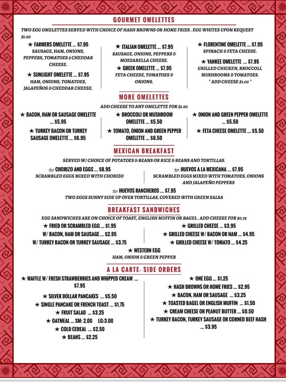 Menu at Sunlight Restaurant, South Saint Paul