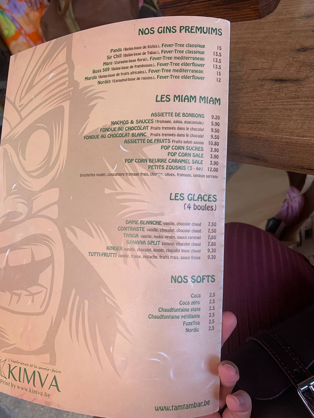 Menu au Tam-Tam Bambou, Liège