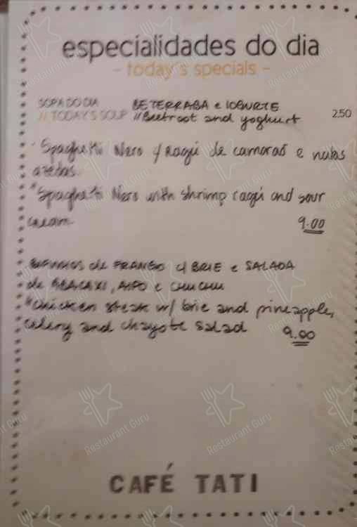 Menu at Café Tati, Lisbon, R. Ribeira Nova 36