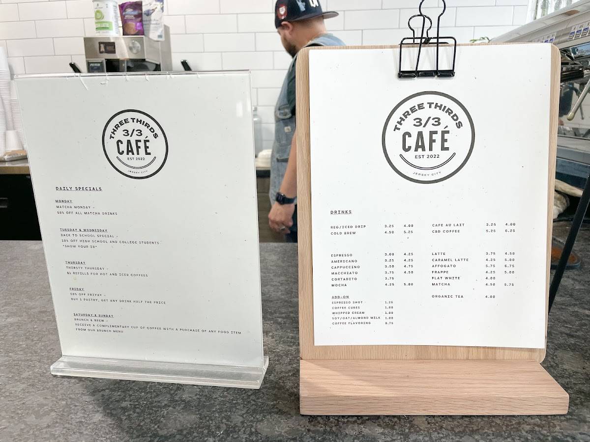 Menu at Three Thirds Cafe, Jersey City