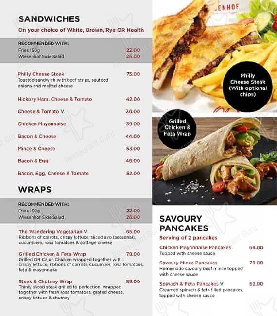 Menu at Wiesenhof cafe, South Africa, Ebotse Golf & Country Estate