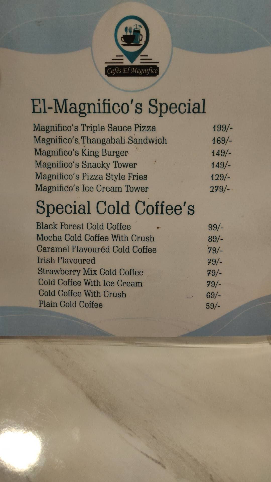 Menu at Cafés El Magnífico, Baramati