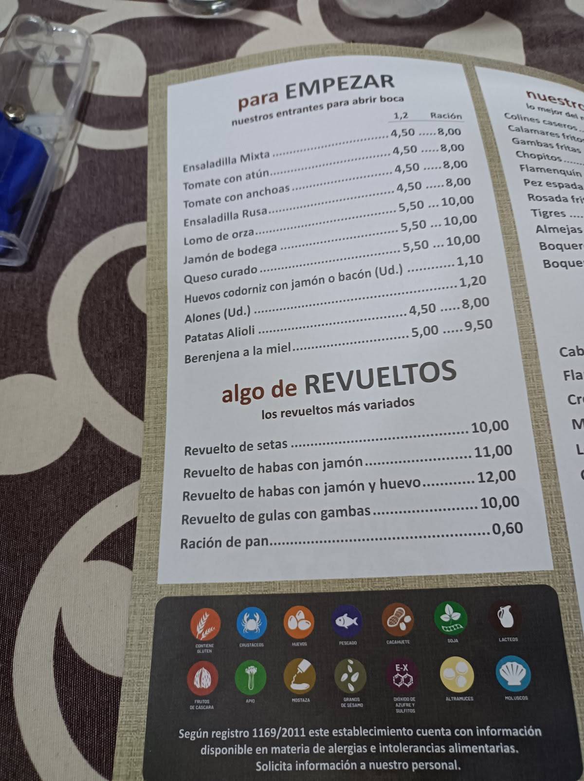 Carta de Cafetería-Cerveceria Díaz, Los Villares
