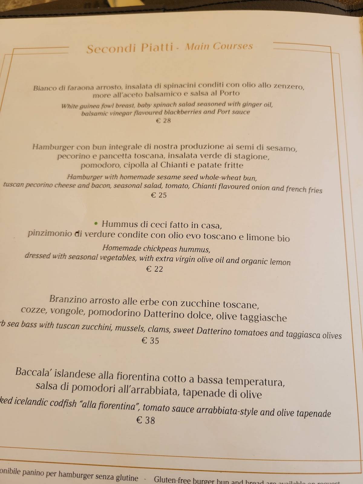 Menu at Caffe Concerto Paszkowski cafe, Florence