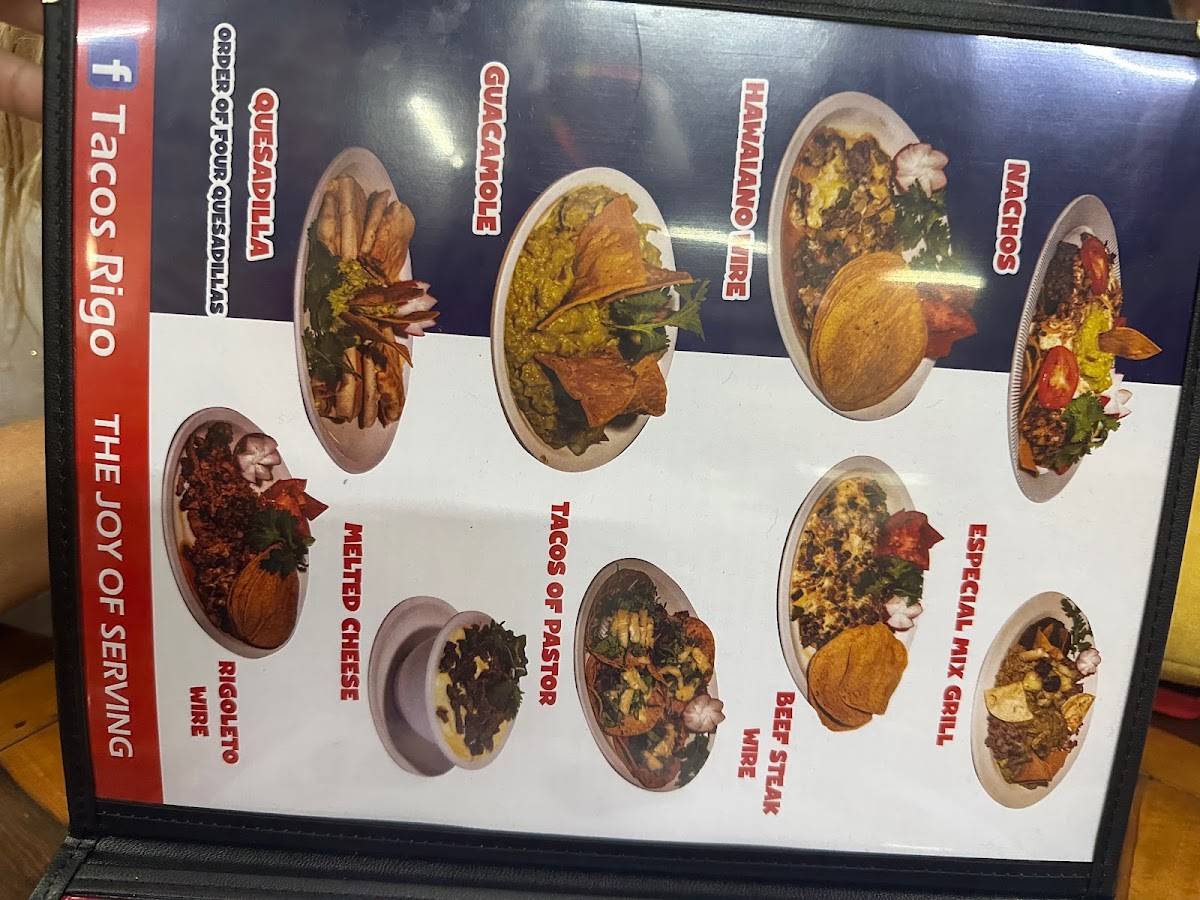 Carta del restaurante Tacos Rigo, Cancún, Playa 50 ‎ Cancun Centro Off ...