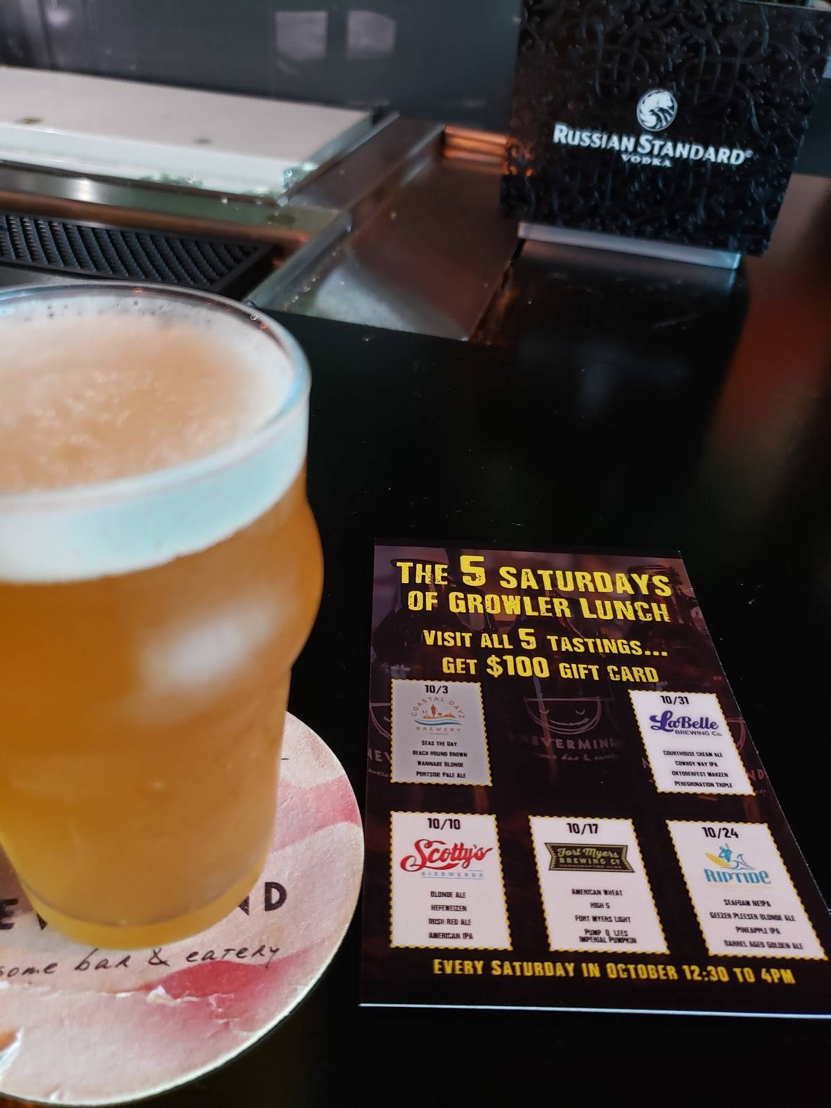 Menu at Nevermind Awesome Bar and The Hop, Cape Coral